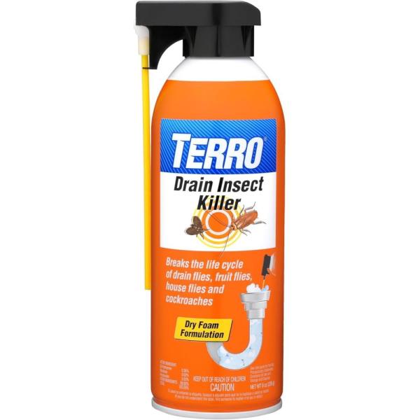 TERRO Drain Insect Killer – T590 Drain Fly Killer Spray – Foam ...